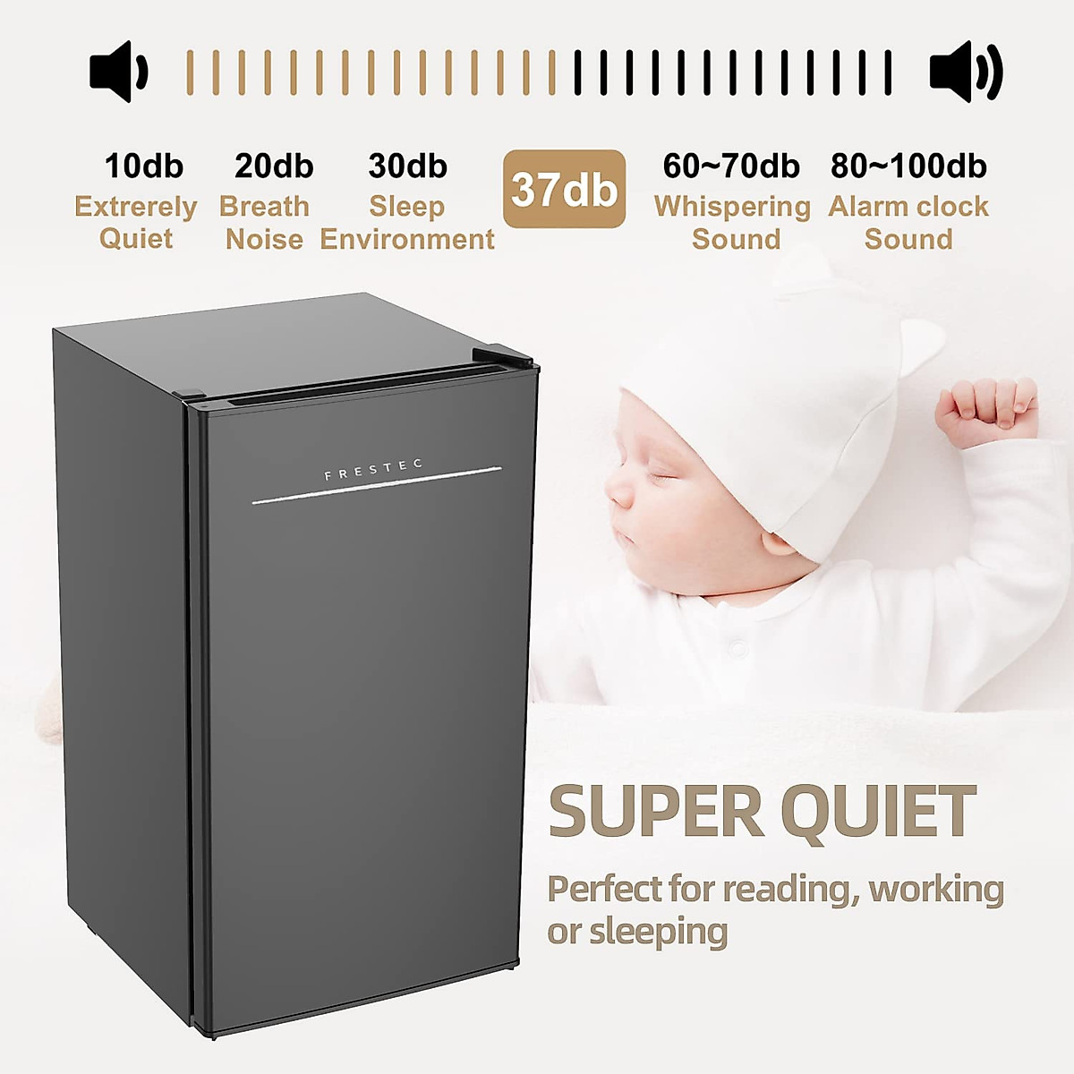 Frestec 3.2 Cu.Ft. Small Refrigerator with Freezer, Mini Fridge for Bedroom, Mini Dorm Refrigerator, One-Touch Defrosting System, Energy Saving, for Office, Home, Apartment (Black)