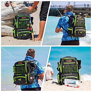 KastKing Bait Boss Fishing Tackle Backpack with Rod Holders-4 Tackle Boxes-Rain Cover,43L Large Storage for Fishing Gear,Green