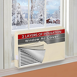 25"Lx17"Hx3.5" Indoor Air Conditioner Cover for Window Units, 3 Layers Insulation AC Cover for Inside Wall Unit with Aluminum Foil and 2mm Foam, Windproof Window Air Conditioner Cover Inside, Beige
