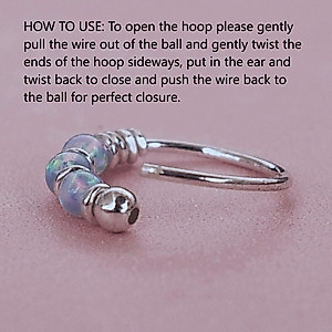 Handmade Silver Single 10MM Cartilgae Helix Piercing Hoop Earring with Trio Blue Opal, 925 Sterling Silver Very Small 10MM Thin 22Gauge Hoop for women, By Miya Jewelry