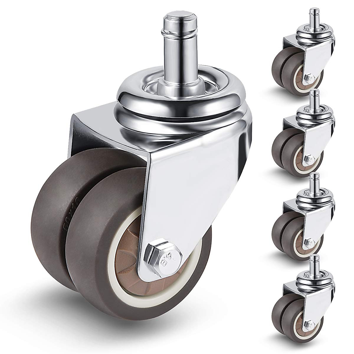 W B D WEIBIDA Office Chair Wheels Replacement, 2 Inch Dual Rubber Chair Caster Wheels, Smooth & Quite Casters for Hardwood Floor and Carpet, Universal Size Stem, Heavy Duty Load Up to 750 lbs,Set of 5