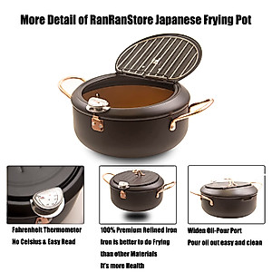 Cyrder Japanese Tempura Deep Fryer Pot 3.5L- Fahrenheit Thermometer, Nonstick Coating, Easy Clean, Heatup Fast, Big Exquisite Black Oil Fryer, 10inch