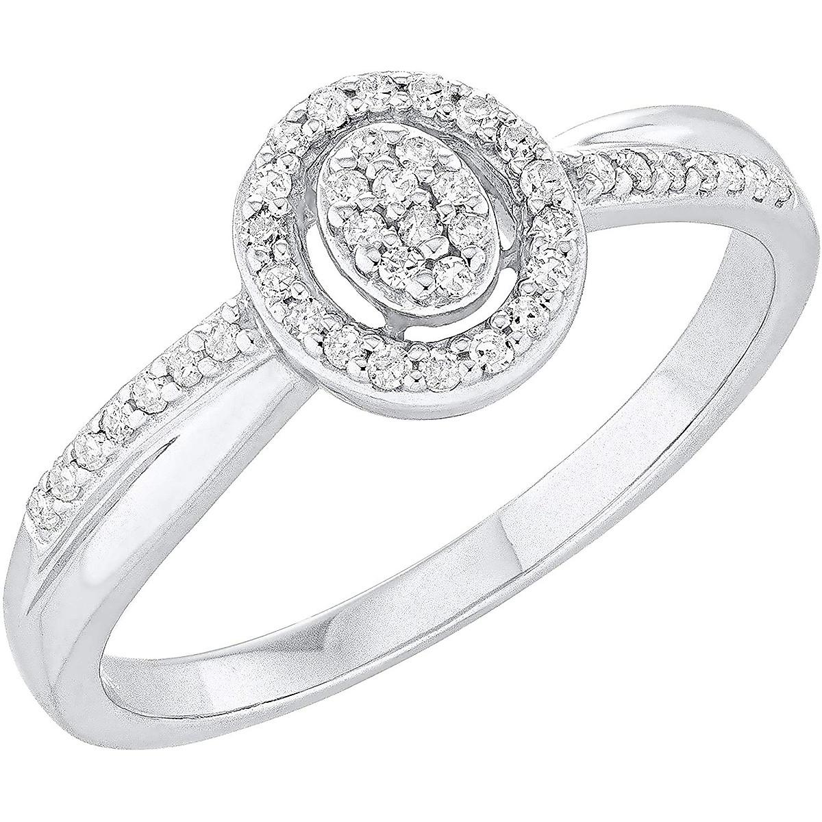 10K White Gold 1/6 Cttw Diamond Oval with Halo & Twisted Sides Promise Ring (H-I Color, I1-I2 Clarity) - Size 7