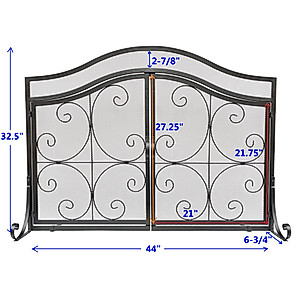 Black Fireplace Screen with Doors Fireplace Cover Screen Fireplace Screens Decorative Large Flat Guard Fire Screens Metal Mesh Wrought Iron Fire Place Panels Wood Burning Stove Accessories