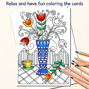 Art Eclect Adult Coloring Greeting Cards for Birthdays, Thank You Note Cards and Sympathy Cards (10 Cards With 10 Different Unique Designs and 10 White Envelopes, Set Garden/White)
