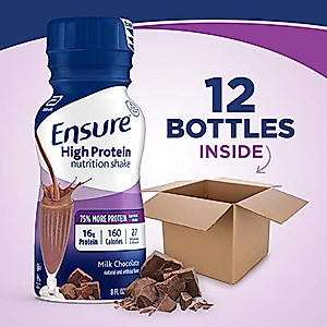 Ensure High Protein Nutritional Shake with 16g of Protein, Ready-to-Drink Meal Replacement Shakes, Low Fat, Milk Chocolate, 8 Fl Oz (Pack of 12)