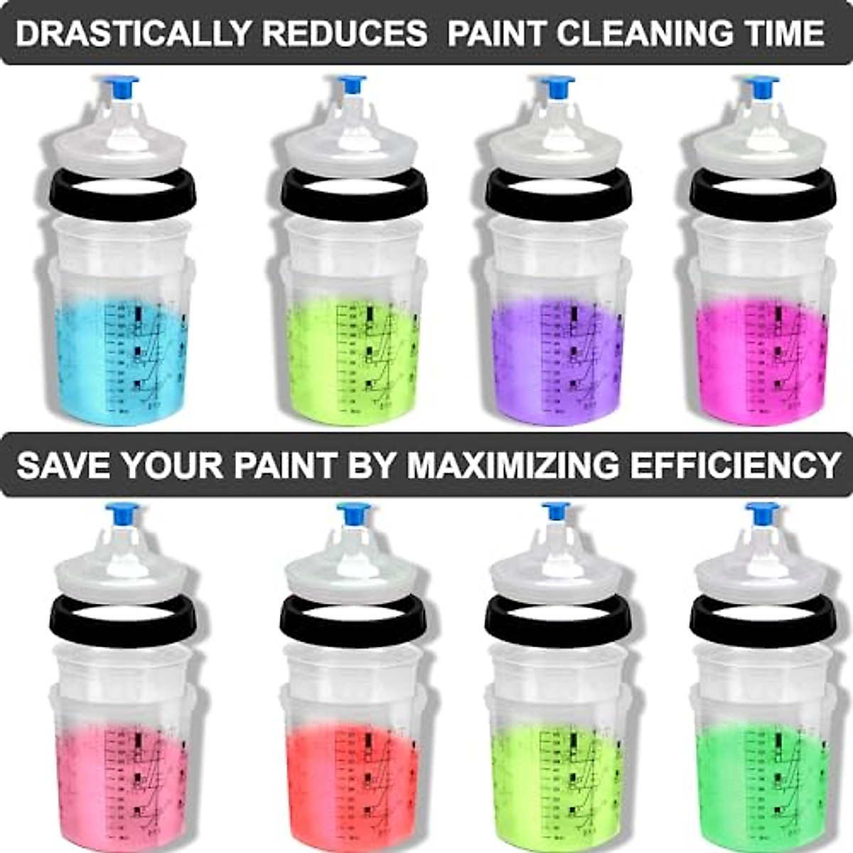 SAVITO - Paint Cups Paint Guns Automotive Cup Liners and Lid System 20 Cups Pack 20 Ounces Each Includes 20 Lids with Strainer, 1 Hard Cup with Retainer Not Compatible with 2.0