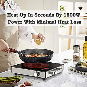 Hot Plate Electric Single Burner 1500W Portable Burner for Cooking with Adjustable Temperature & Stay Cool Handles, Non-Slip Rubber Feet, Stainless Steel Easy To Clean, Compatible for All Cookwares (Grey)