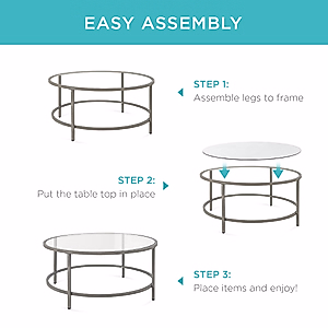 Best Choice Products 36in Modern Round Tempered Glass Accent Side Coffee Table for Living Room, Dining Room, Tea, Home Décor w/Metal Frame, Non-Marring Foot Caps - Gray