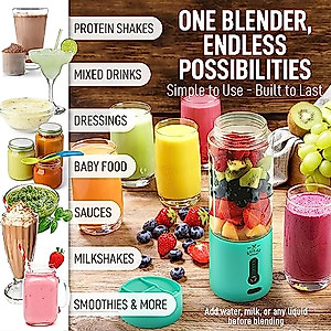 Zulay Kitchen 18 oz Personal Blenders that Crush Ice - USB-C Rechargeable, Cordless Travel Blender - Portable Smoothie Blender On the Go, Frozen Fruits, & Veggies with 6 Sharp Blades (Aqua)