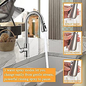 FIFOAH Kitchen Sink Faucets with Pull Down Sprayer, Stainless Steel Brushed Nickel Kitchen Faucets, Single Handle Faucet with Pullout Sprayer, Modern Kitchen Faucet for RV Bar Farmhouse Sink