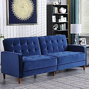 Plococo 78 inch Modern Velvet Upholstered Sofa Bed,Tufted Velvet Fabric Couch,Sofas Couches for Living Room,Apartment,Bedroom (Blue)