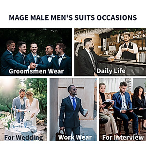 MAGE MALE Men's 3 Pieces Suit Slim Fit Notch Lapel One Button Business Wedding Party Solid Blazer Jacket Vest Pants Set with Tie Black