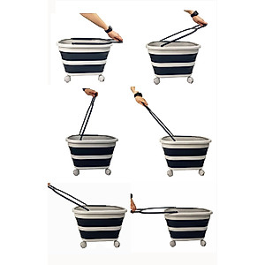 SAMMART 17L (4.5 Gallons) Collapsible Plastic Laundry Basket with Handle & Wheels-Foldable Pop Up Storage Container/Organizer with Wheels-Portable Washing Tub-Space Saving (Grey/Slate Grey)