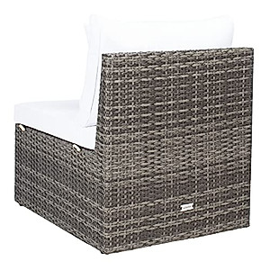 SAFAVIEH Outdoor Collection Pramla Grey Brown/White Cushion Settee with Storage Ottoman (Set of 2) PAT7515C