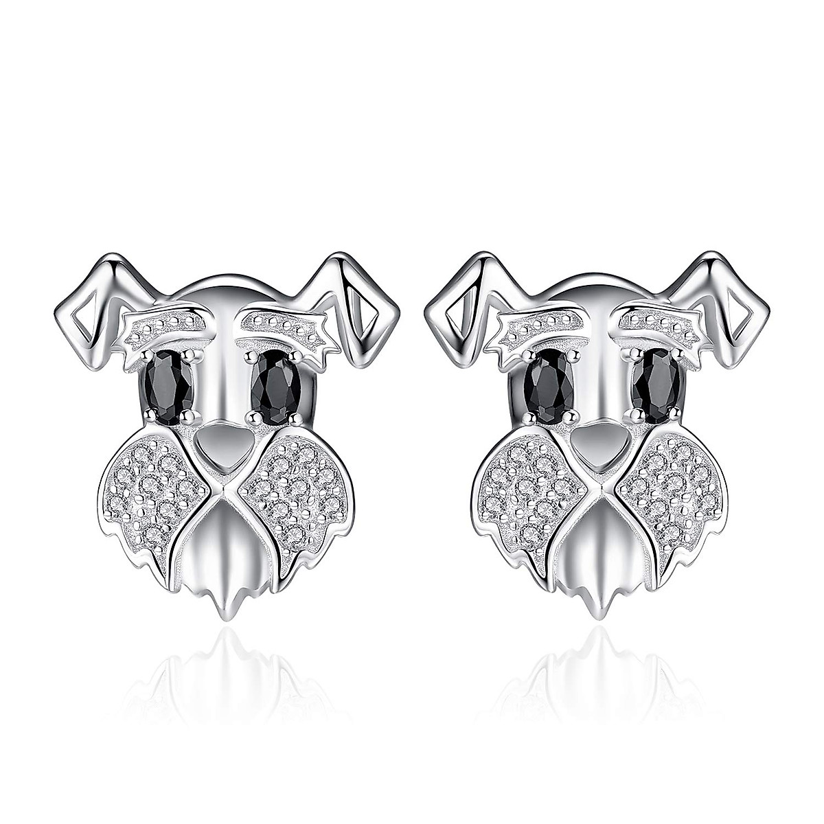 JewelryPalace Schnauzer Terrier Dog Puppy Pet Stud Earrings for Women, Genuine Black Spinel Womens Earrings, 14k Gold Plated 925 Sterling Silver Earrings for Women, Hypoallergenic Earrings Earings Set