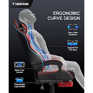 Soontrans Red Gaming Chairs with Footrest,Racing Gaming Chair,Computer Gamer Chair,Ergonomic Game Chair with Adjustable Headrest and Lumbar Support