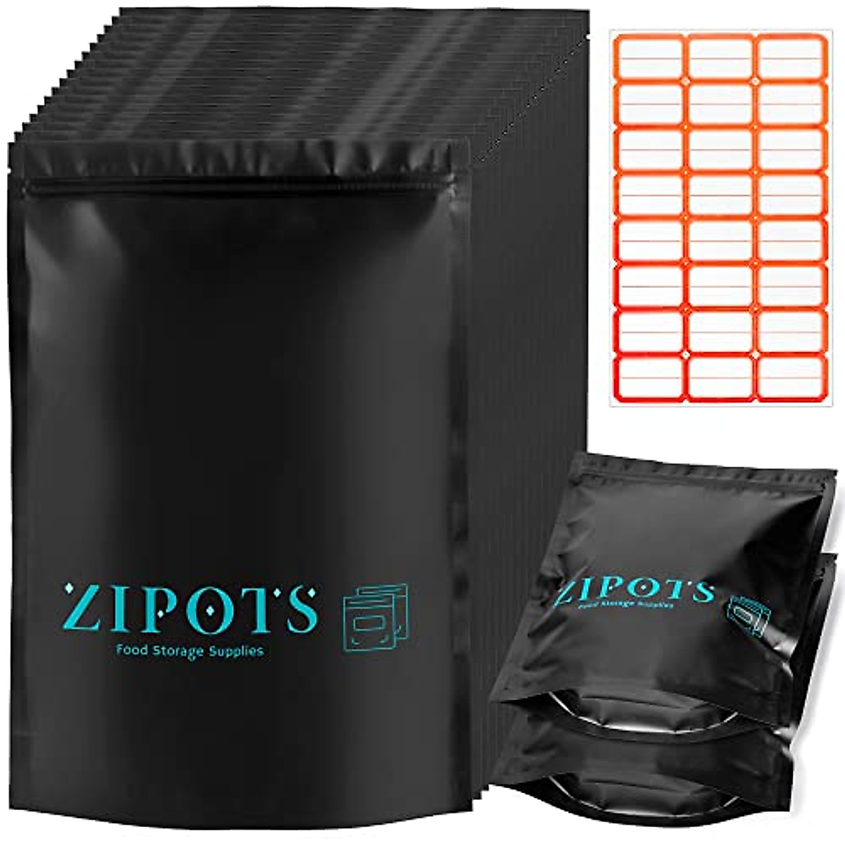 Zipots 25 Pieces Mylar Bags 1 Gallon Extra Thick 9.5 Mil - 10"x14" with Stand up Ziplock Pouches for Long Term Food Storage Bag with 40 pieces of Pink Stickers
