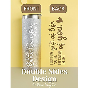 Onebttl Bonus Daughter Gifts - 20oz Stainless Steel Travel Mug with Lid and Straw - Best Daughter Ever (Silver or Gold) for Birthday, Christmas or Thanksgiving