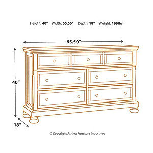 Signature Design by Ashley Flynnter Traditional 7 Drawer Dresser with Dovetial Construction, Tobacco Brown