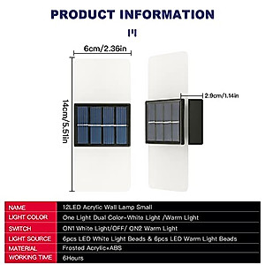 YONCDIAT Solar Lights Outdoor, White and Warm 2 Color,12LED IP65 Waterproof Solar Powered for Wall Outside Garden Fence Porch【2 Pack】 (S)
