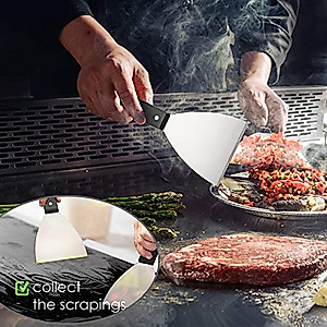 Grill Griddle Scraper Set of 2, Leonyo Stainless Steel Metal Grill Scraper Tool for Flat Top Teppanyaki BBQ, Versatile Scraper for Dough Pancake Pizza Home Baking Cooking, Slant Edge & Dishwasher Safe
