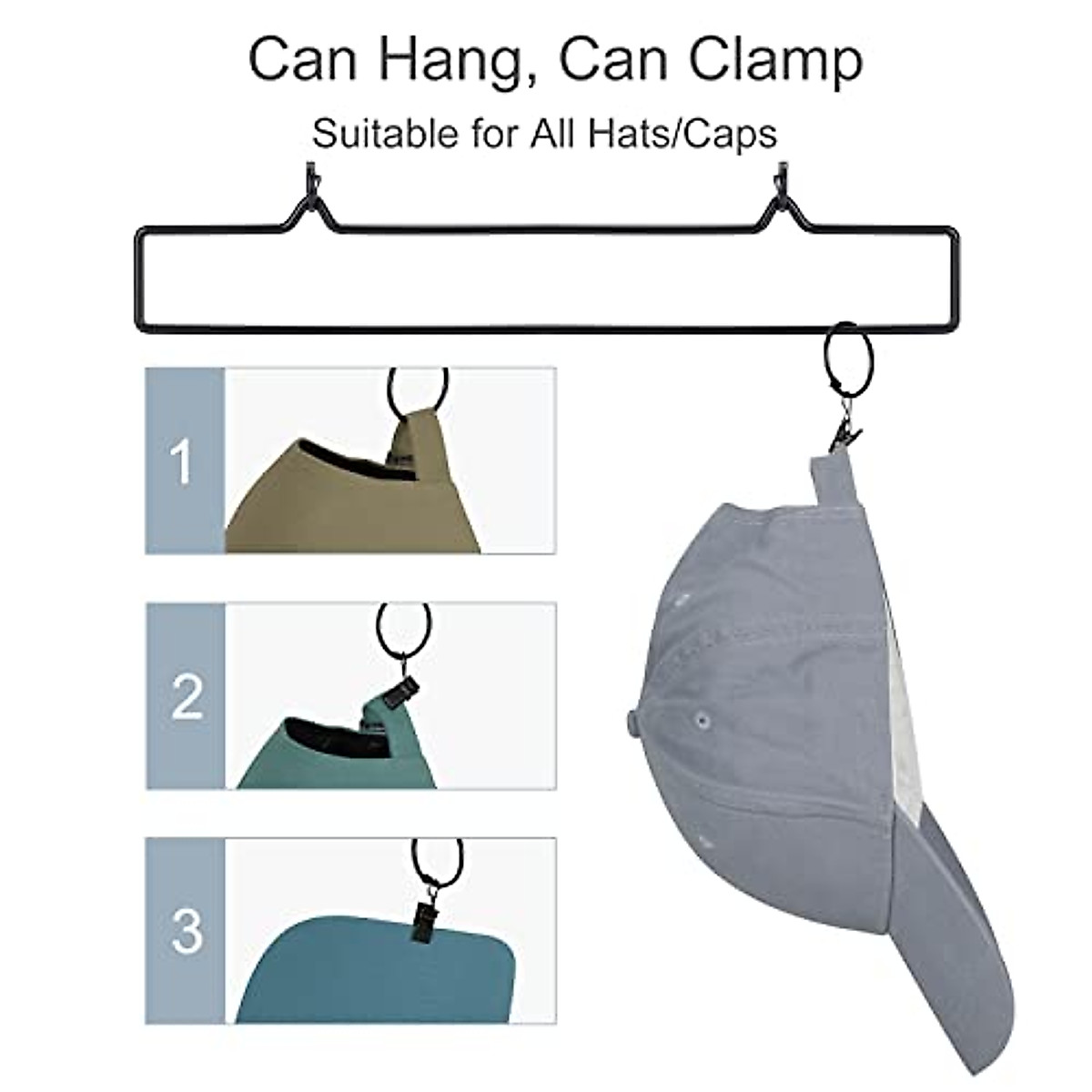 Hat Organizer with 2 Hanging Methods, Over the Door Hat Rack for Baseball Caps with 20 Hooks, Metal Wall Cap Organizer, Black Hat Holder Storage For Closet Door Entryway Bedroom Fit All Caps, Set of 2