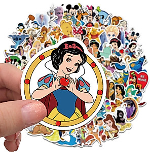 100Pcs Disney Princess Character Themed Waterproof Stickers for Gifts Water Bottles Cup Laptop Phone Guitar Car Motorcycle Bike Skateboard Luggage Box, etc