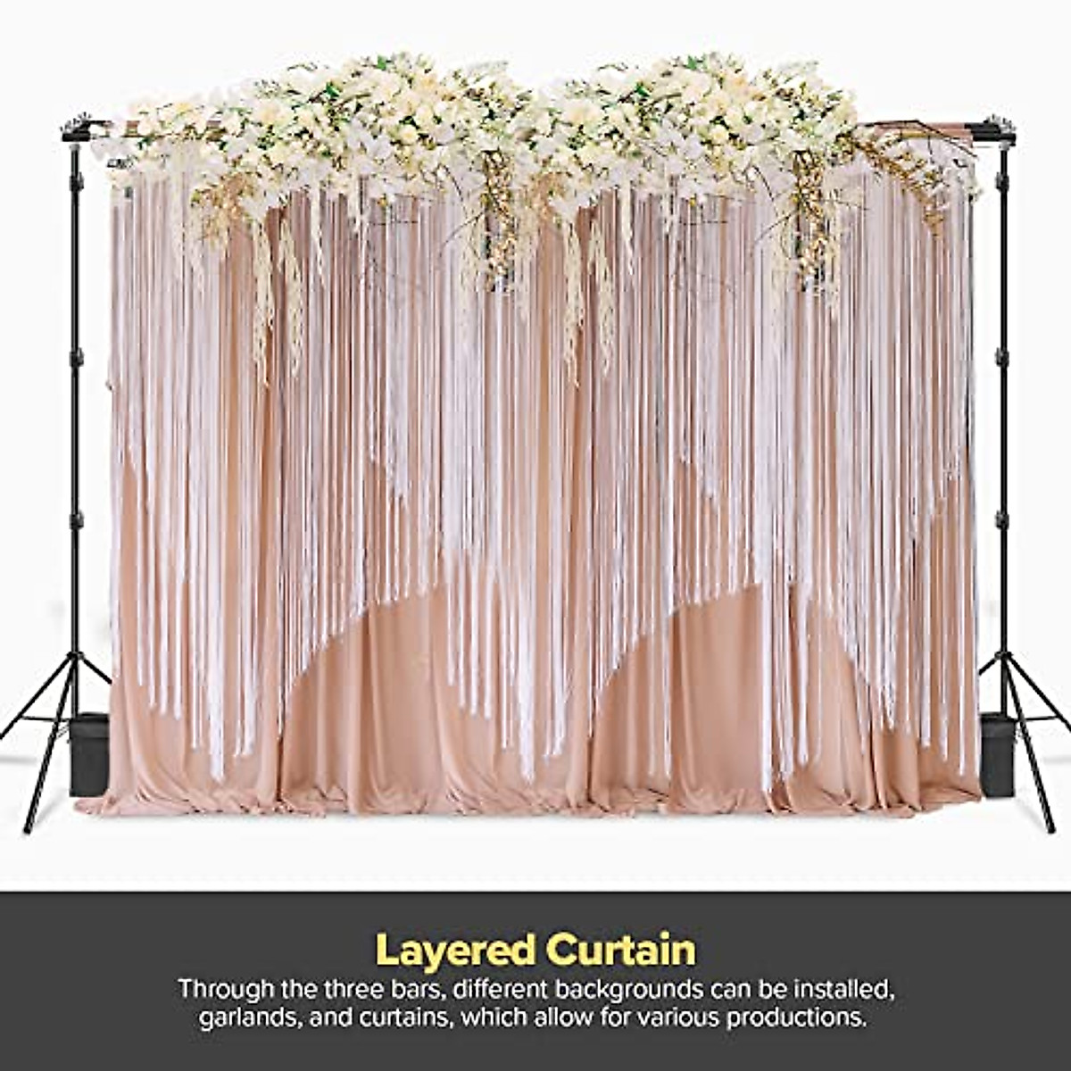 Julius Studio 10 x 9.6 feet (W x H) Triple Crossbar Backdrop Stand, 3 Cross Bars Easy Length Adjustable Background Support System Kit for Photography, Video, Party, Event, JSAG667