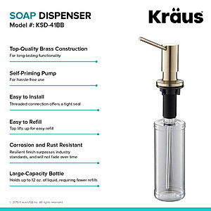 KRAUS Kitchen Soap and Lotion Dispenser in Brushed Brass, KSD-41BB