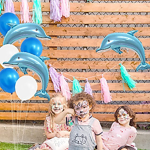 Siticoto 4 Pcs Dolphin Balloons, 45 Inch Giant Dolphin Shape Foil Mylar Balloons for Ocean Animal Theme Party Birthday Baby Shower Supplies, Wedding Party Office Hotel Event Decorations