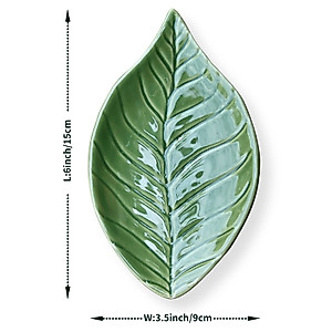 LZBALUYO Jewelry Dish Trinket Tray for Women, Ring Dish Holder, Unique Leaf Shape Ceramic Plate Cute Things Vanity Aesthetic Room Decor Mother's Day Birthday Christmas Warm House Gifts (Green)