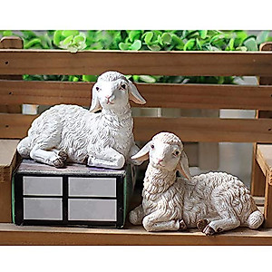 PHNAM Miniature Statue Sheep Resin Statue 2Pcs Outdoor Lawn Decoration Gardening Doll House Bonsai Potted Decorative Animal Statue