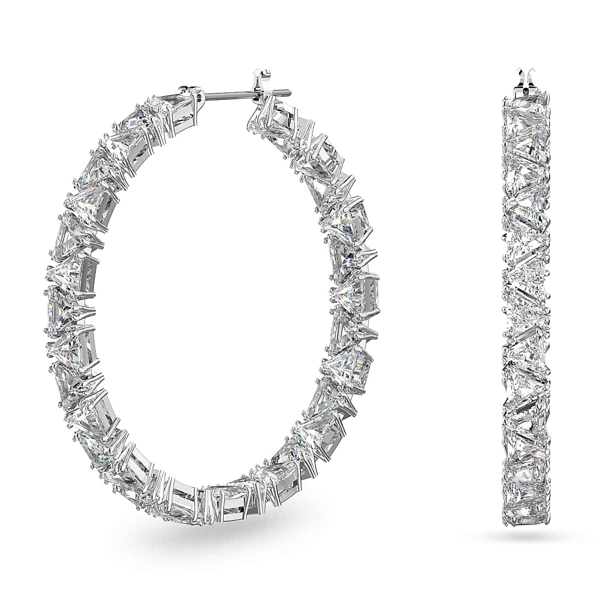 SWAROVSKI Matrix Large Hoop Earrings, Clear Triangle Step-Cut Crystals in a Rhodium Finish Setting, Part of the Swarovski Matrix Collection