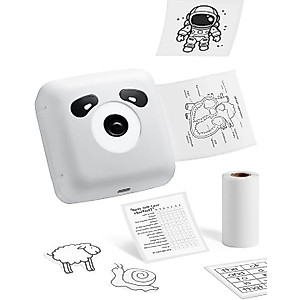 OFFNOVA Mini Printer, 300DPI Inkless Sticker Printer, Bluetooth Pocket Printer with 1 Roll Sticker Paper, Portable Study Printer for Pictures, Journals, DIY, Compatible with Phone & Tablet