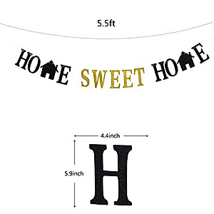 Home Sweet Home Banner - Welcome Home Bunting Garland for Housewarming/Family Party Decorations, Welcome Home Sign Gold Black Glitter.