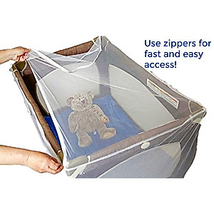 Baby Playpen Mosquito Net with Zippers, Premium Quality by Tedderfield, for Pack ‘n Play Playpens, Strollers, Easy Zip Access to Baby, Drawstring Base, Ideal Portable Bug Netting