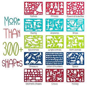 Kipipol 63 Pcs Drawing Stencils for Kids Ages 4-8 - 8-12 and Up - Arts and Crafts for Girls and Boys - Kids Drawing kit - Art Set- 15 Art Stencils, 260+ Designs -Scratch Art- Creativity Gifts & Toys