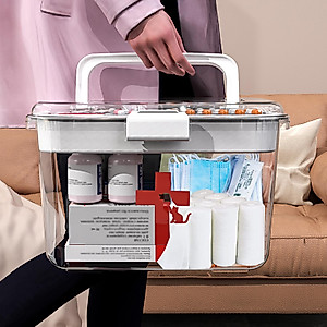 Brabtod 2 Layers Dog First Aid Kit box,Large First Aid Kit Bin,Medic Box for Dog Cat,Empty First Aid Box,Medicine Organizer with Built in Handle,Family or Dog Travel Camping Emergency Tool Set