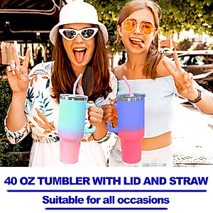 40 oz Tumbler with Handle and Straw-Stainless Steel Insulated Tumbler with Straw, Water Bottle with Straw and Handle, Insulated Cup with Straw and Lid in Car Cup Holder（Pinkpurple)