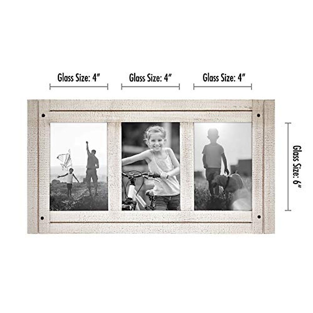 Americanflat 4x6 Triple Picture Frame in Aspen White - Distressed Wood Decorative Family Picture Frame with Polished Glass, Includes Hanging Hardware for Wall, and Easel for Tabletop Display