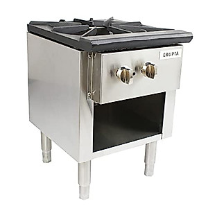 ERUPTA 18'' Single Gas StockPot Stove,Natural and Propane Gas Stove,Commercial Hot Plate for Soup,Stainless Steel Work Stove,3-Ring Cast Iron Burner Total BTU 90,000 Restaurant Equipment
