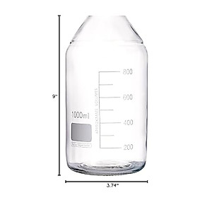 Pastein 4 Pieces 1000 mL Graduated Round Reagent Media/Storage Glass Bottle With GL45 Orange Polypropylene Screw Cap