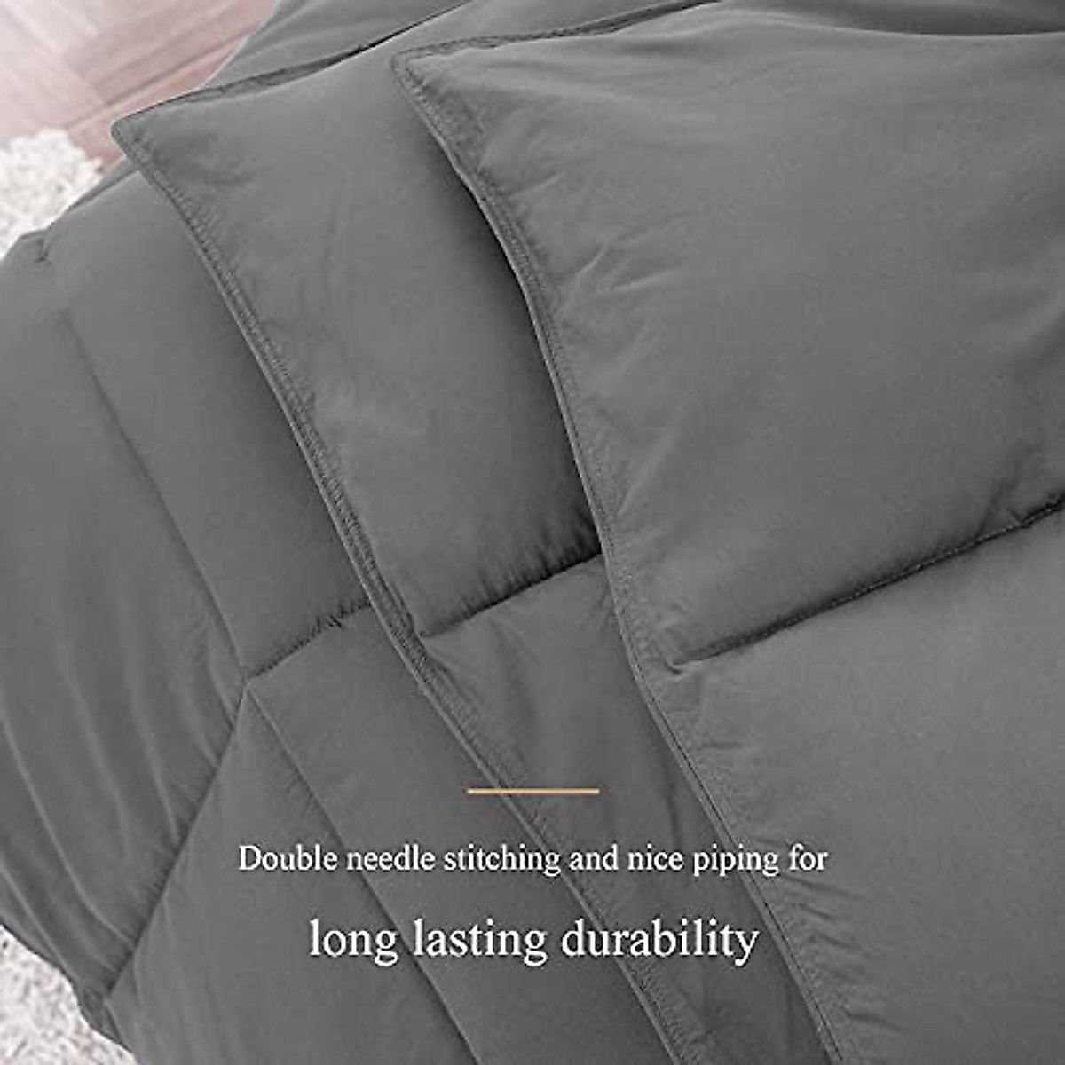 Amazon Brand - Pinzon All-Season Down Alternative Comforter with Duvet Tabs，Grey