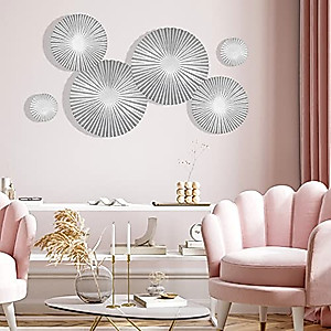 6Pcs Sunburst Metal Wall Mount Art Decor for living room, Silver Modern Accent Large Sunburst Hanging Above Bed Decorations Sculpture, Circular Decorlives Combination Artwork for Home Office Bedroom Bathroom Kitchen