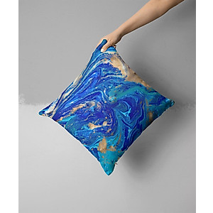 iiRov Summer Design Ink-Fuzed Decorative Throw Pillow - Vivid Blue Gold Acrylic