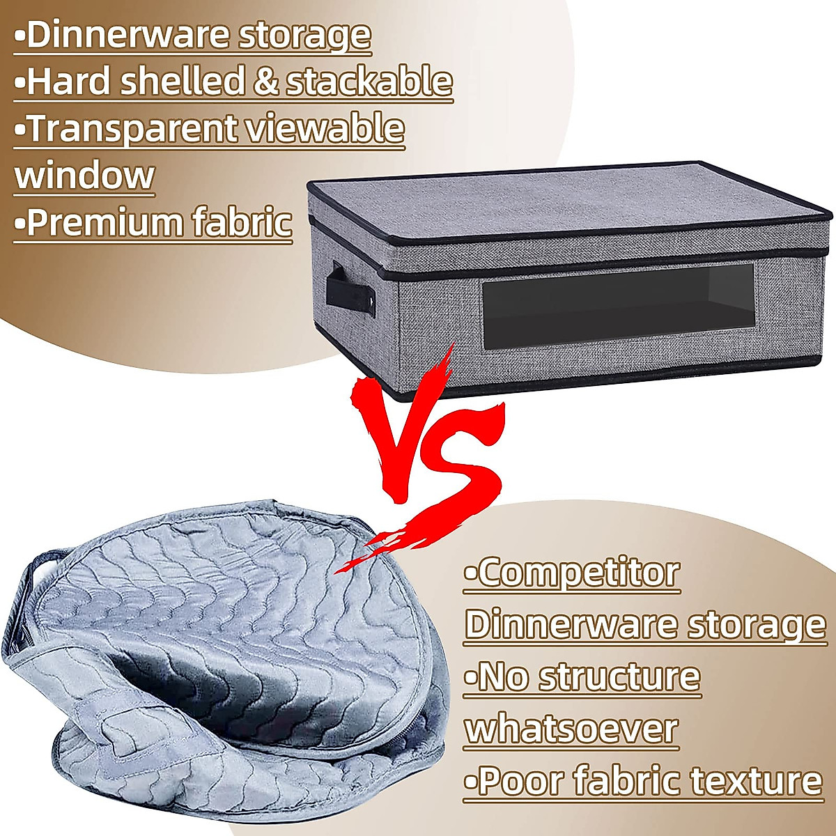 YheenLf 3 Sets China Storage Containers With Lid and Handles, Dinnerware Storage Box for Dishes Plate Storage Containers with 12 Felt Dividers, Hold 12 Plates, 17 x 13 x 6 inches, Grey