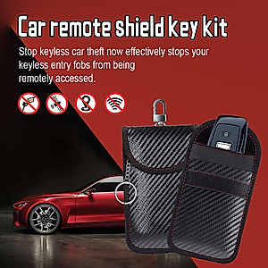 Middrivr 2Pcs Car RFID Signal Blocking Key Fob Protector, Signal Blocker Pouch for Car, RFID Security Shield Bag, Universal Carbon Fiber Anti-Theft Car Keys Faraday Pouch with Keychain Holder