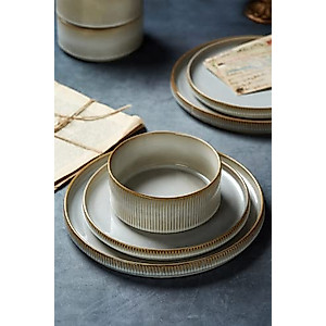 Famiware Dinnerware Sets, Plates and Bowls Set for 4, 12 Piece Dish Set, Cappuccino White