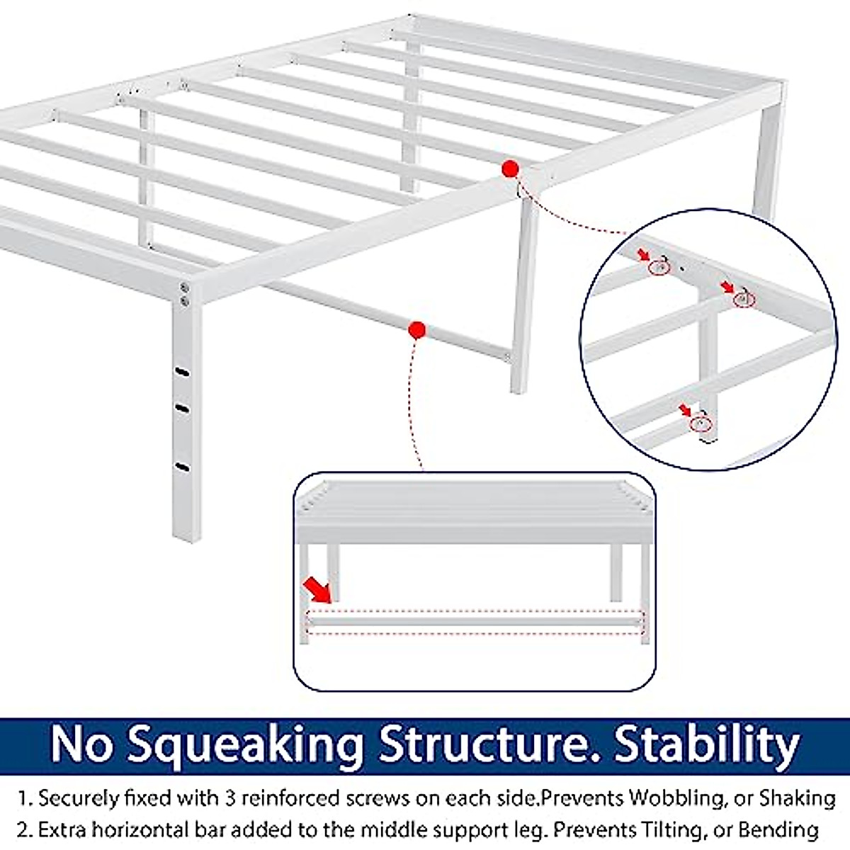 LUSIMO 14 Inch Twin Bed Frame with Storage Heavy Duty Tall Metal Platform Bed Frame with Steel Slats No Box Spring Needed Noise Free Anti Slip White